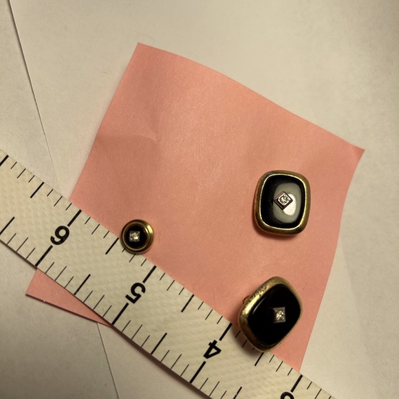 Anson Accessories Anson Black Onyx Diamond Chip Gold Tone Tie Clasp And Cuff Links Vintage